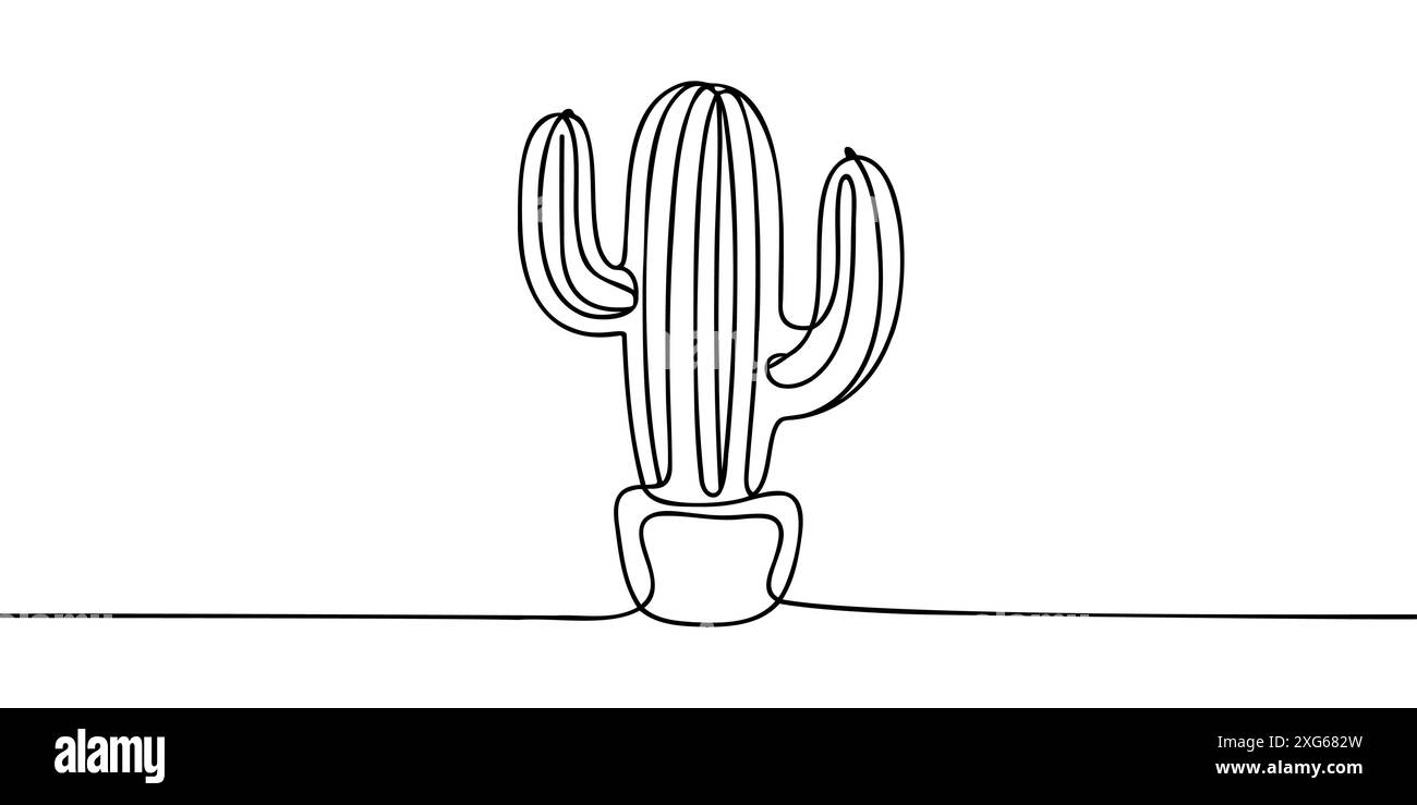 Cactus single line art drawing continuous hand drawn illustration ...