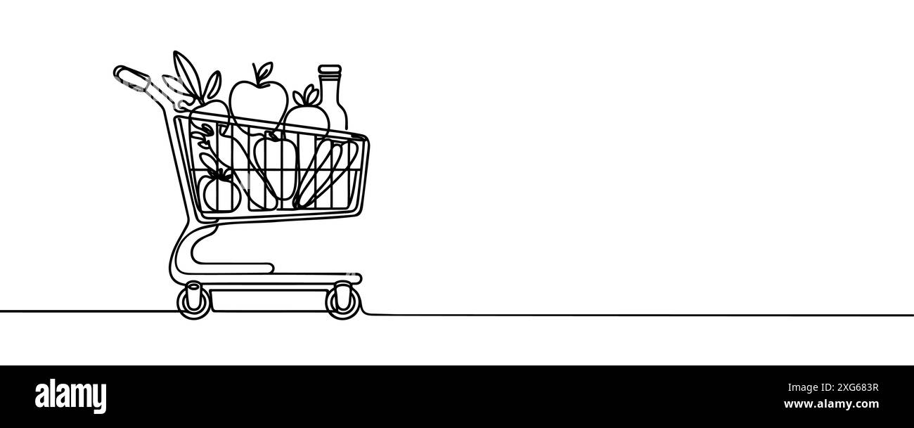 One continuous line drawing of shopping cart. Online shop purchase and ...