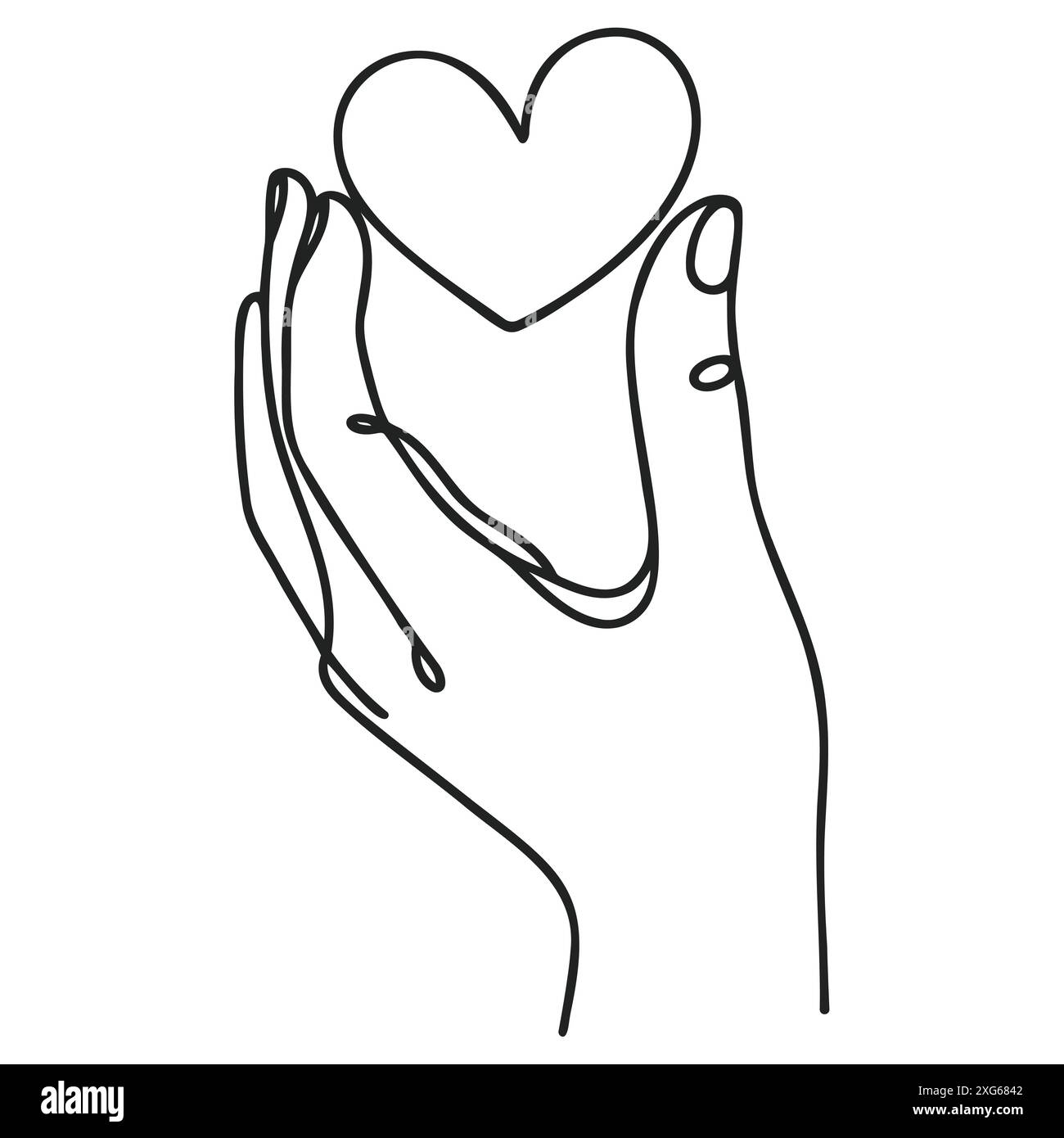 Continuous one line drawing arms hand holding heart. Vector isolated on ...