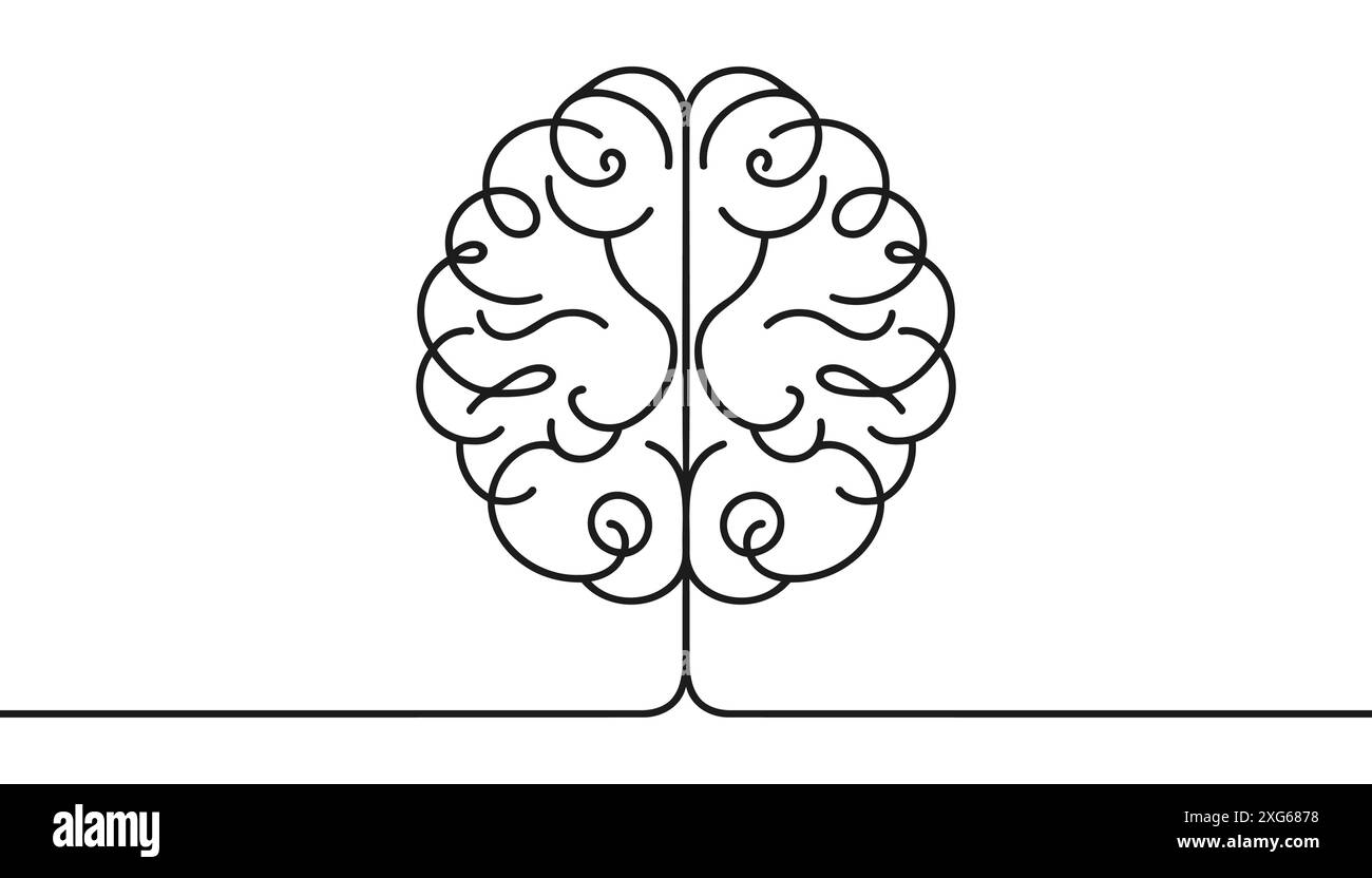 Continuous one line drawing of human brain. Hand drawn minimalism style ...