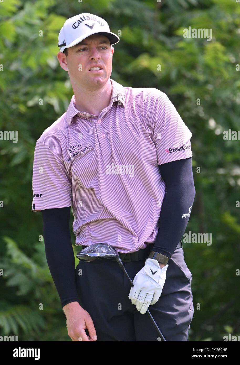SILVIS, IL - JULY 06: Golfer Max Greyserman watches his ball after ...