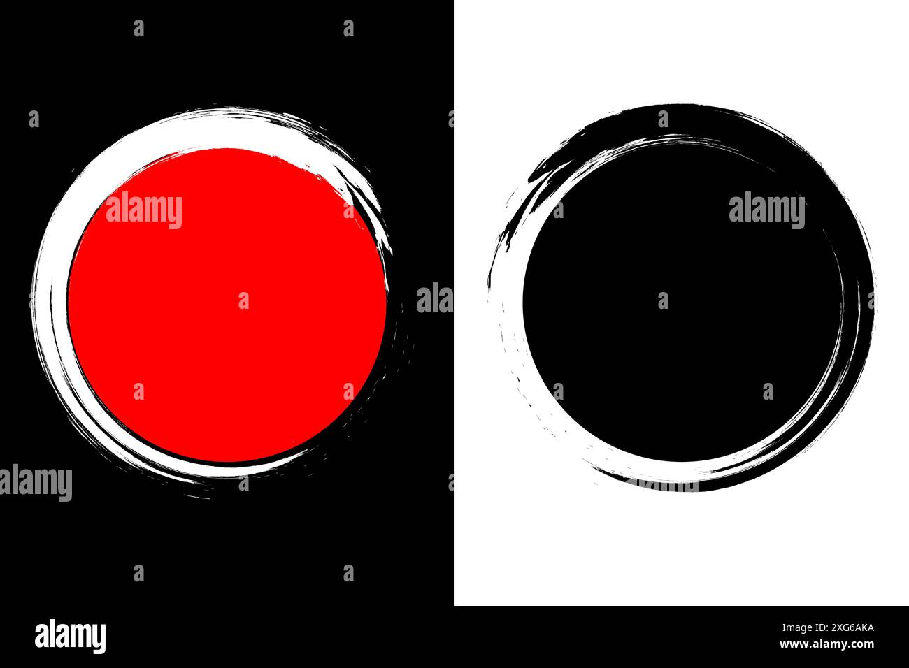 Painted brush circle. Round grunge hand drawn circle for ink, stamp ...