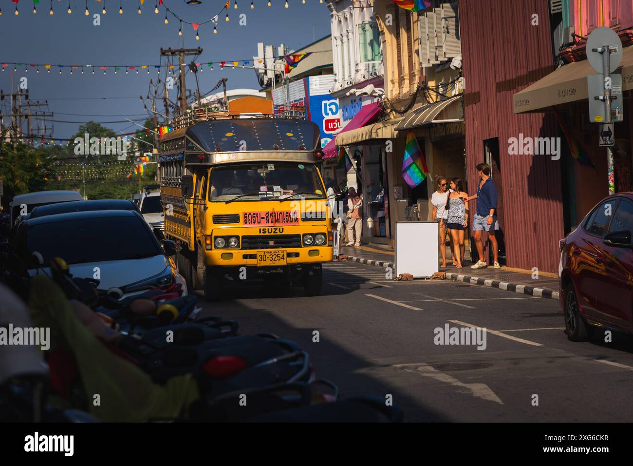 Thailand. Phuket local Tuk Tuk local taxi service in old town with Sino ...