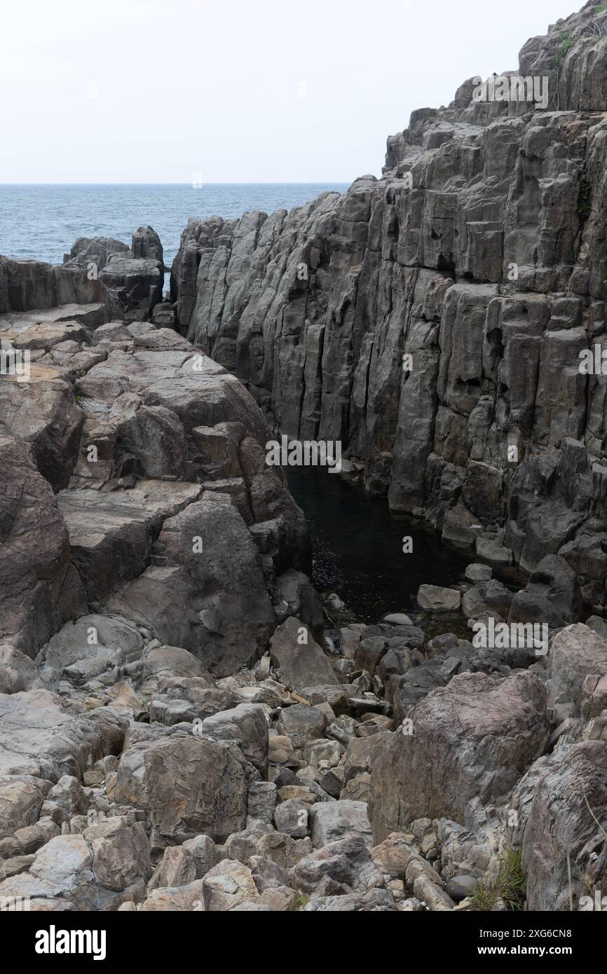 Tojinbo (東尋坊, Tōjinbō) is a one kilometer long stretch of rugged basalt ...