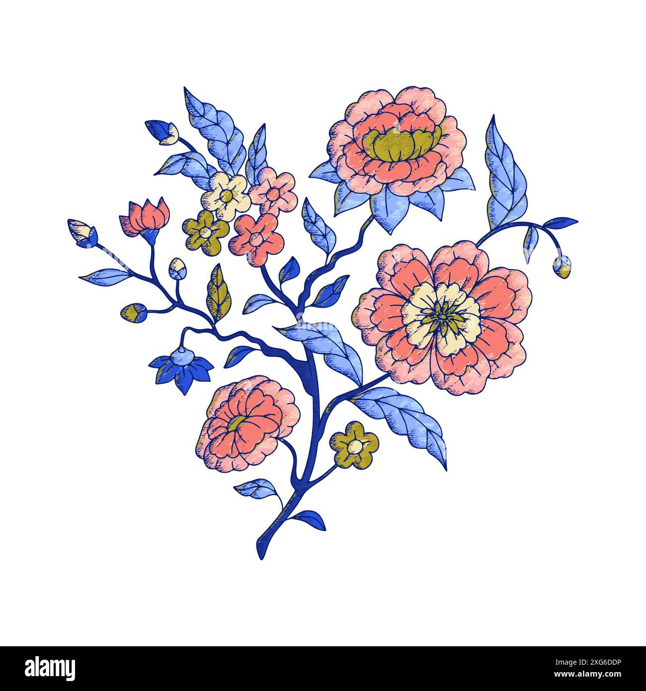 Colorful floral chinoiserie motifs isolated on white background Stock ...