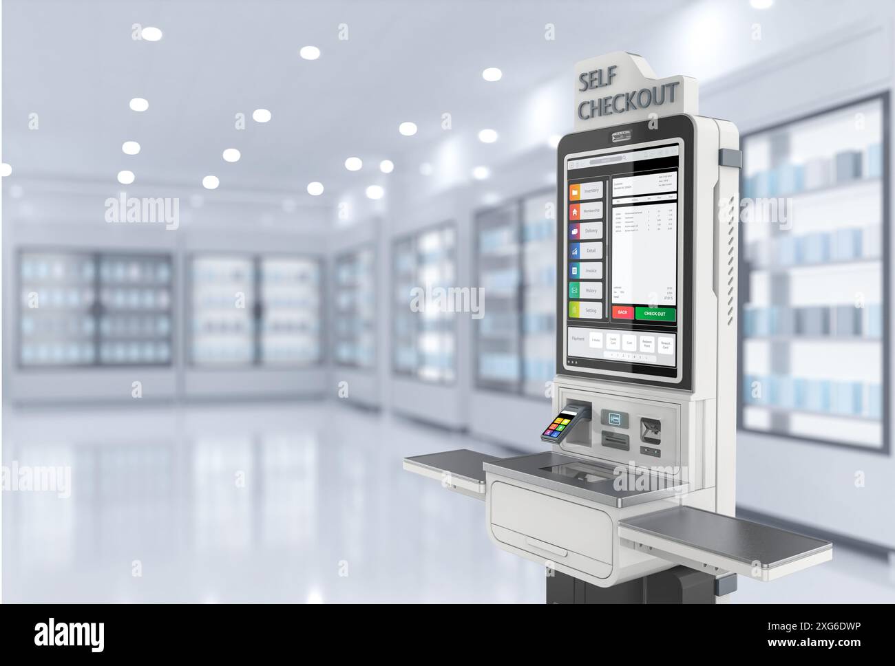 3d rendering self-checkout kiosk or self-service payment machine Stock Photo - Alamy