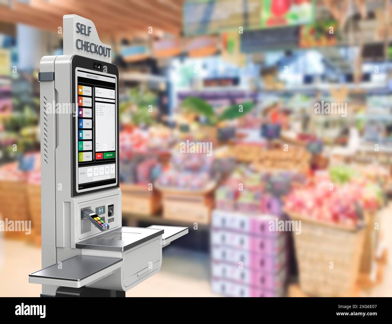 3d rendering self-checkout kiosk or self-service payment machine Stock Photo - Alamy