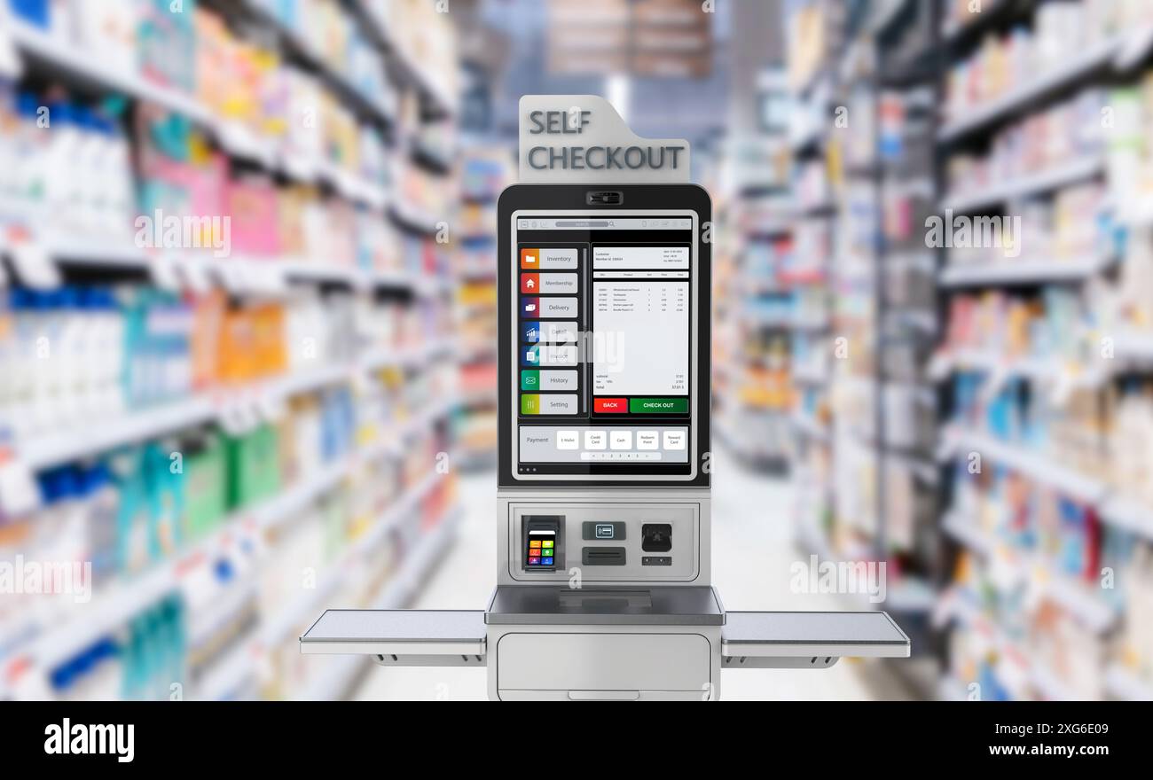 3d rendering self-checkout kiosk or self-service payment machine Stock ...