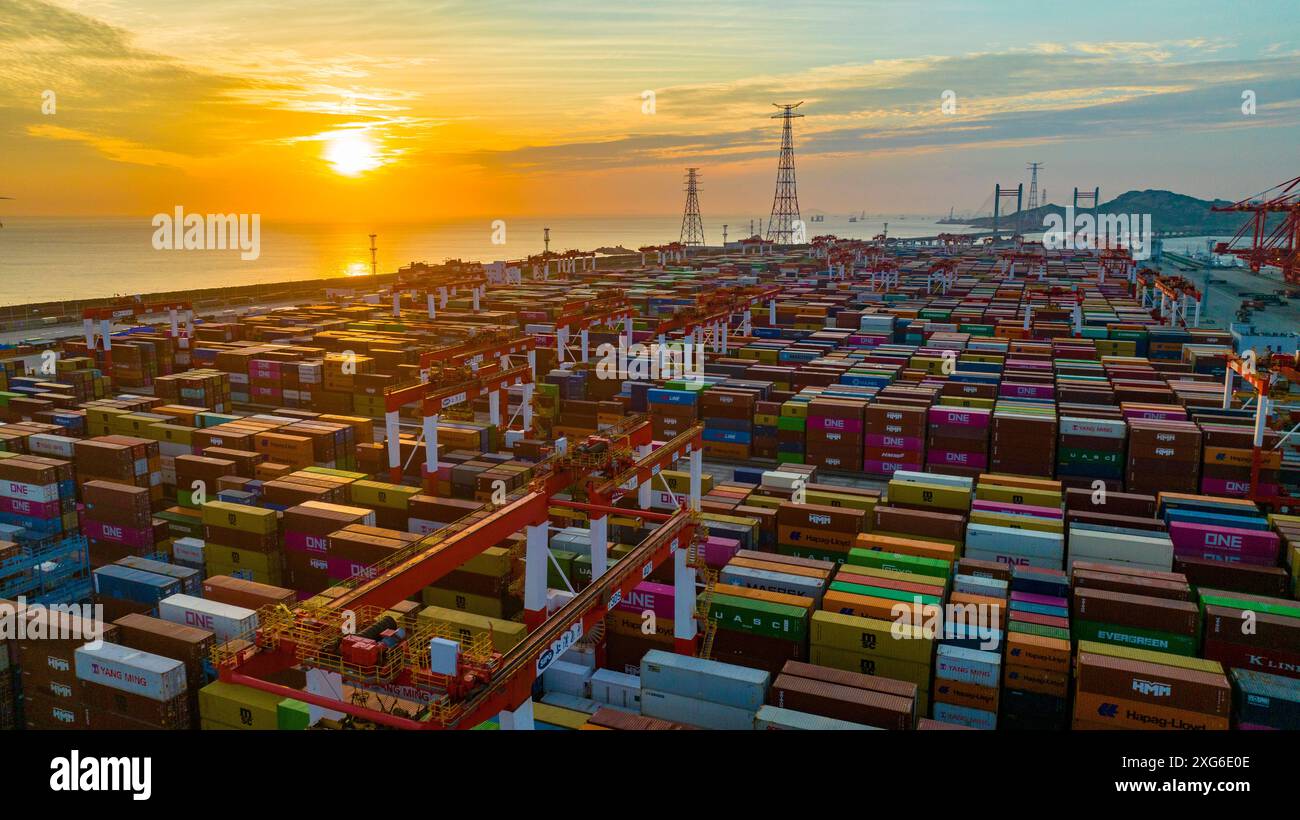 SHANGHAI, CHINA - JULY 7, 2024 - Several super large container ships ...