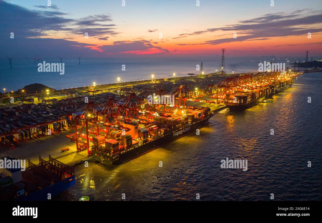 SHANGHAI, CHINA - JULY 7, 2024 - Several super large container ships ...
