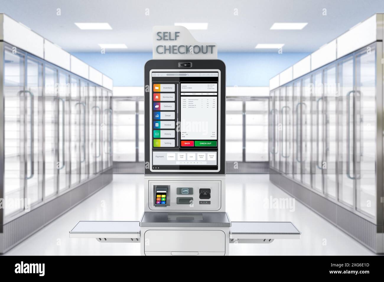 3d rendering self-checkout kiosk or self-service payment machine Stock ...