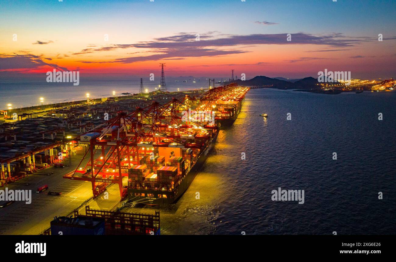 SHANGHAI, CHINA - JULY 7, 2024 - Several super large container ships ...