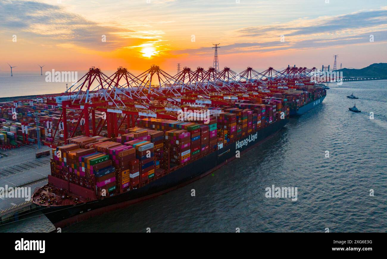 SHANGHAI, CHINA - JULY 7, 2024 - Several super large container ships ...