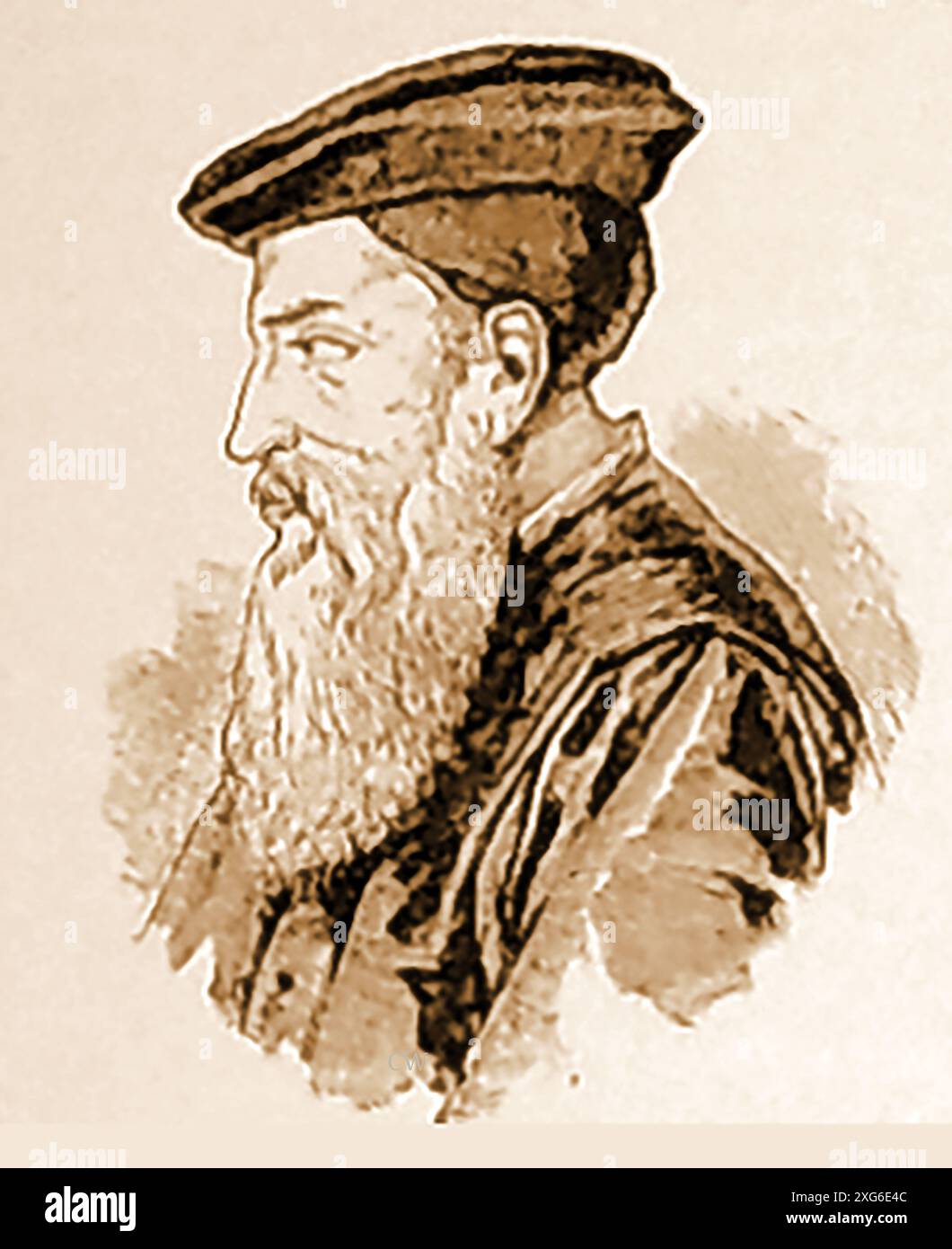 An old engraving showing a portrait of Bishop Stephen Gardiner of ...