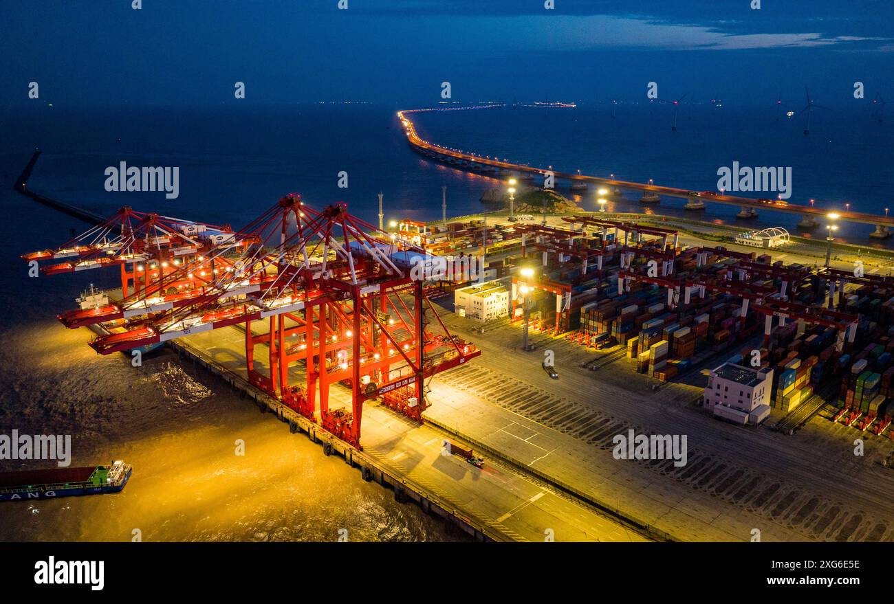 SHANGHAI, CHINA - JULY 7, 2024 - Several super large container ships ...