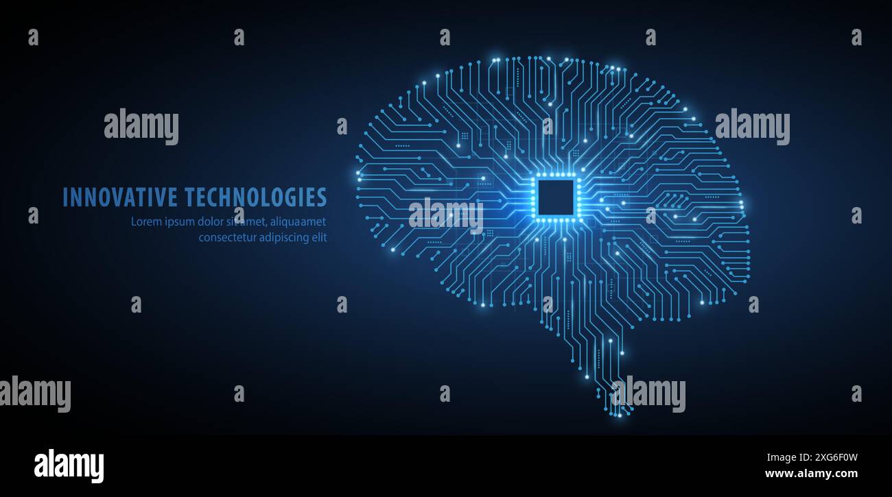Brain-shaped circuit board with chip. Artificial intelligence, Digital memory Stock Vector Image ...