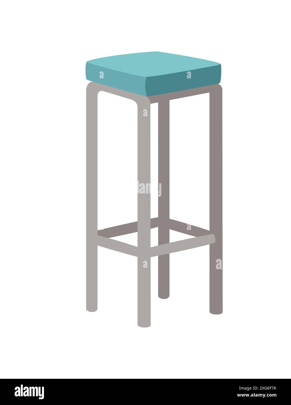 Square padded bar chair with turquoise pillows and steel color stands ...