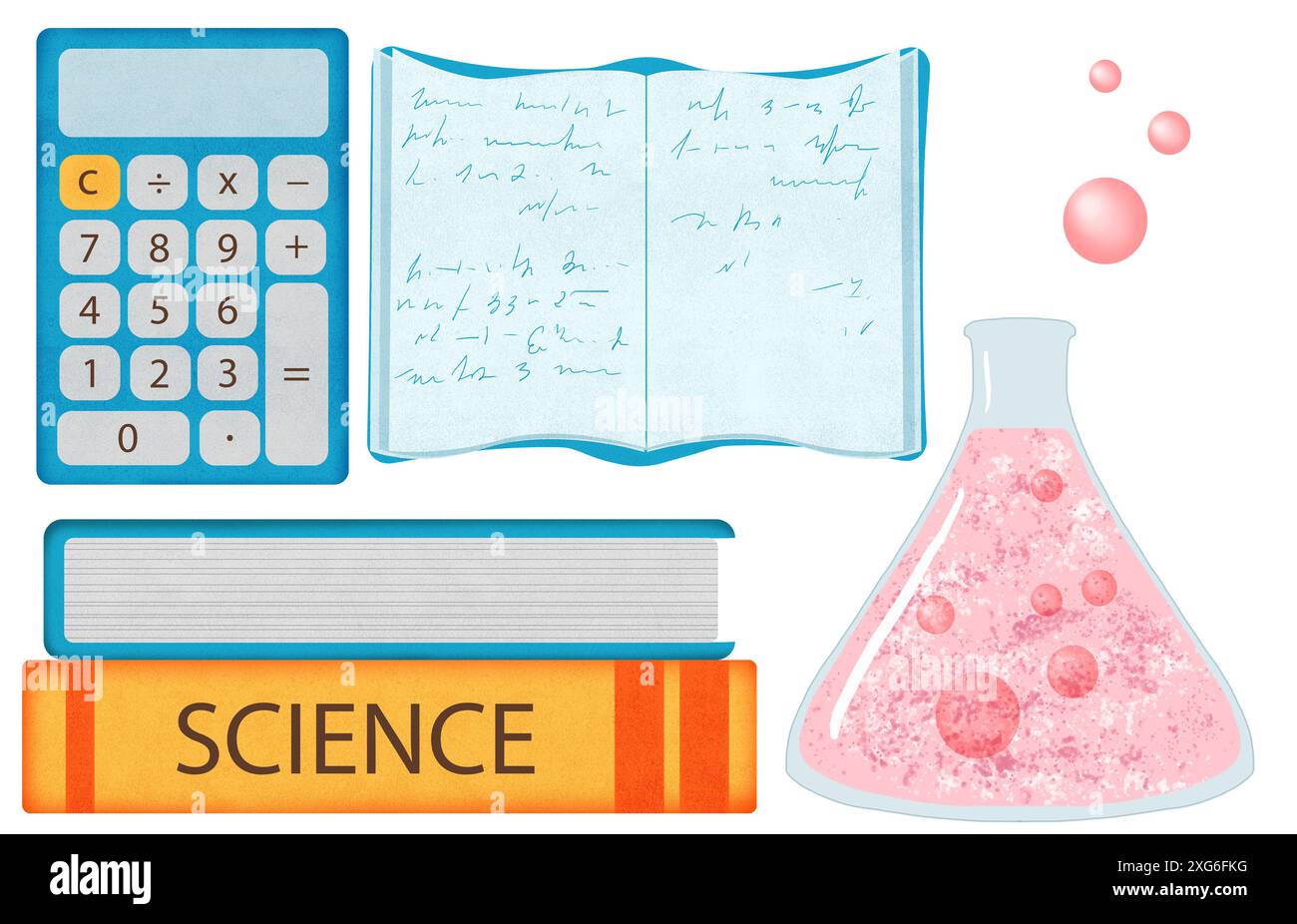 Back to school elements, childrens supplies, chemistry lab, biology ...