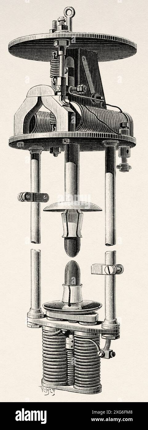 Arc lamp, Pieper system. Old 19th century engraved illustration from La ...