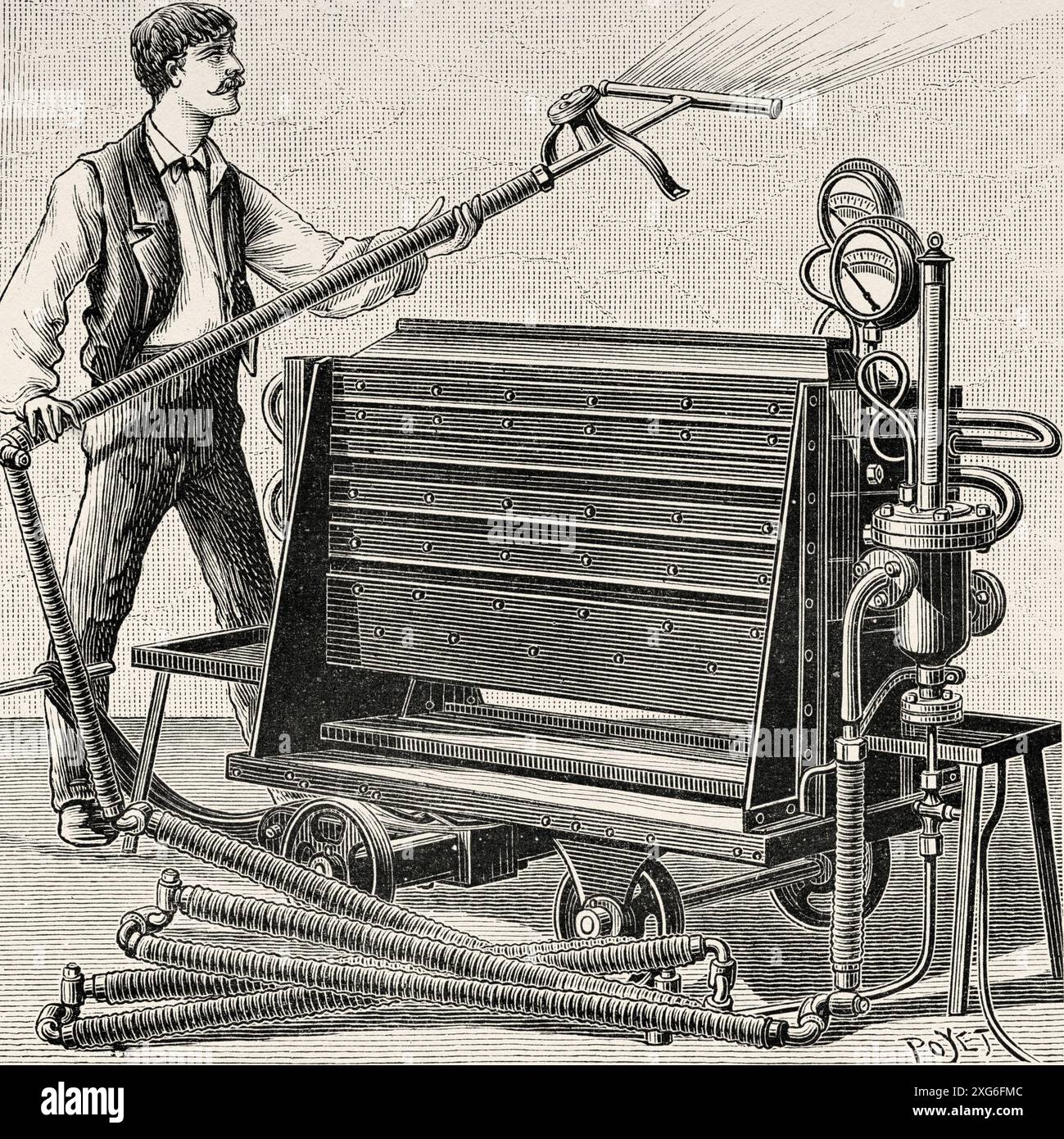 Superheated steam device for wall disinfection. Old 19th century ...