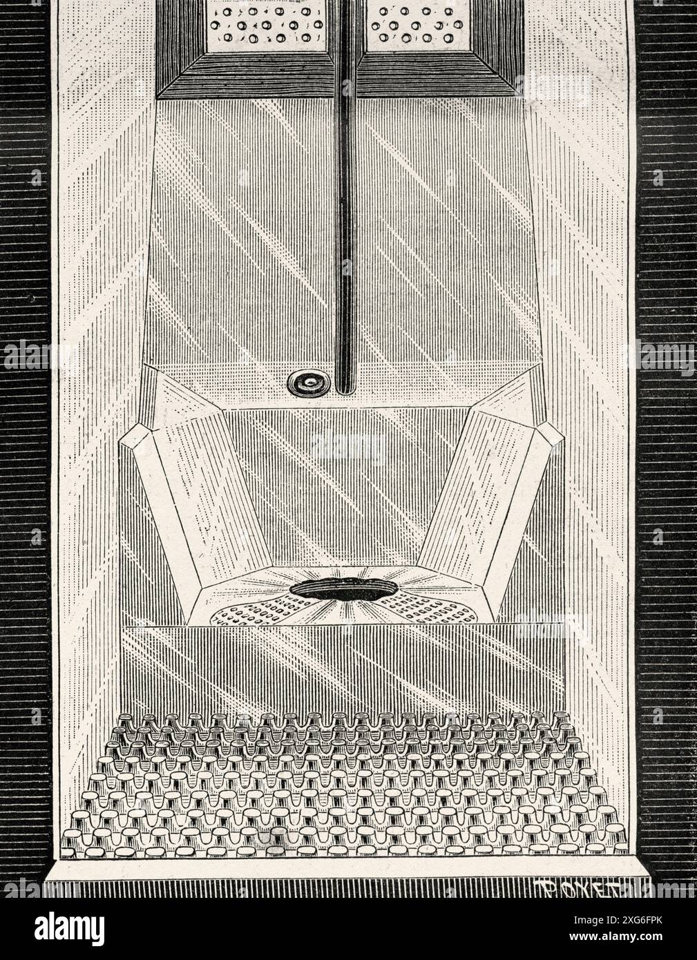 Healthy public toilet with glass walls and seat, flush tank and siphon ...
