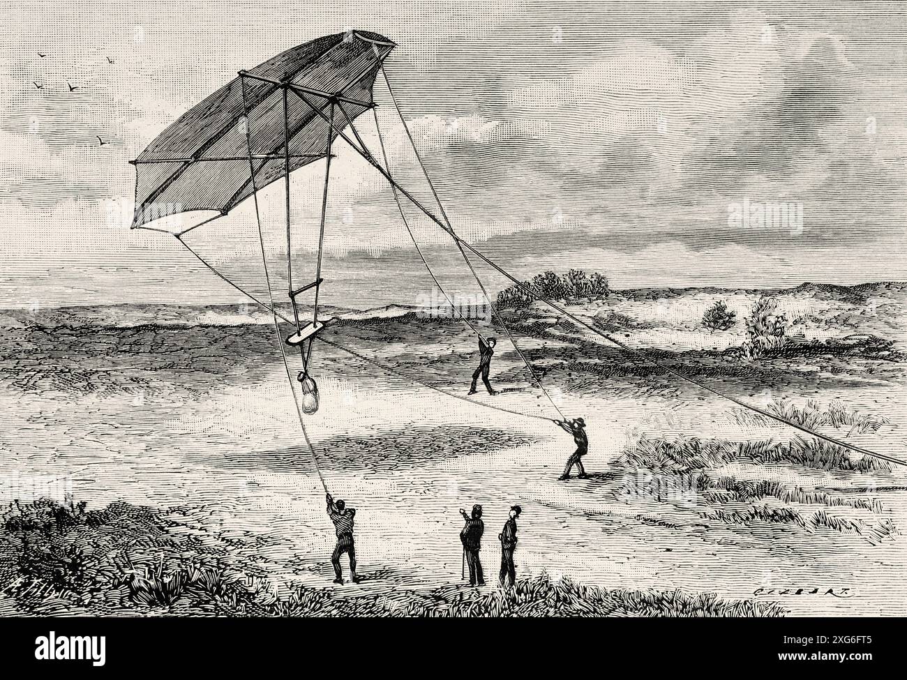 Gigantic Maillot kite, lifting a weight of 70 kg. Old 19th century ...