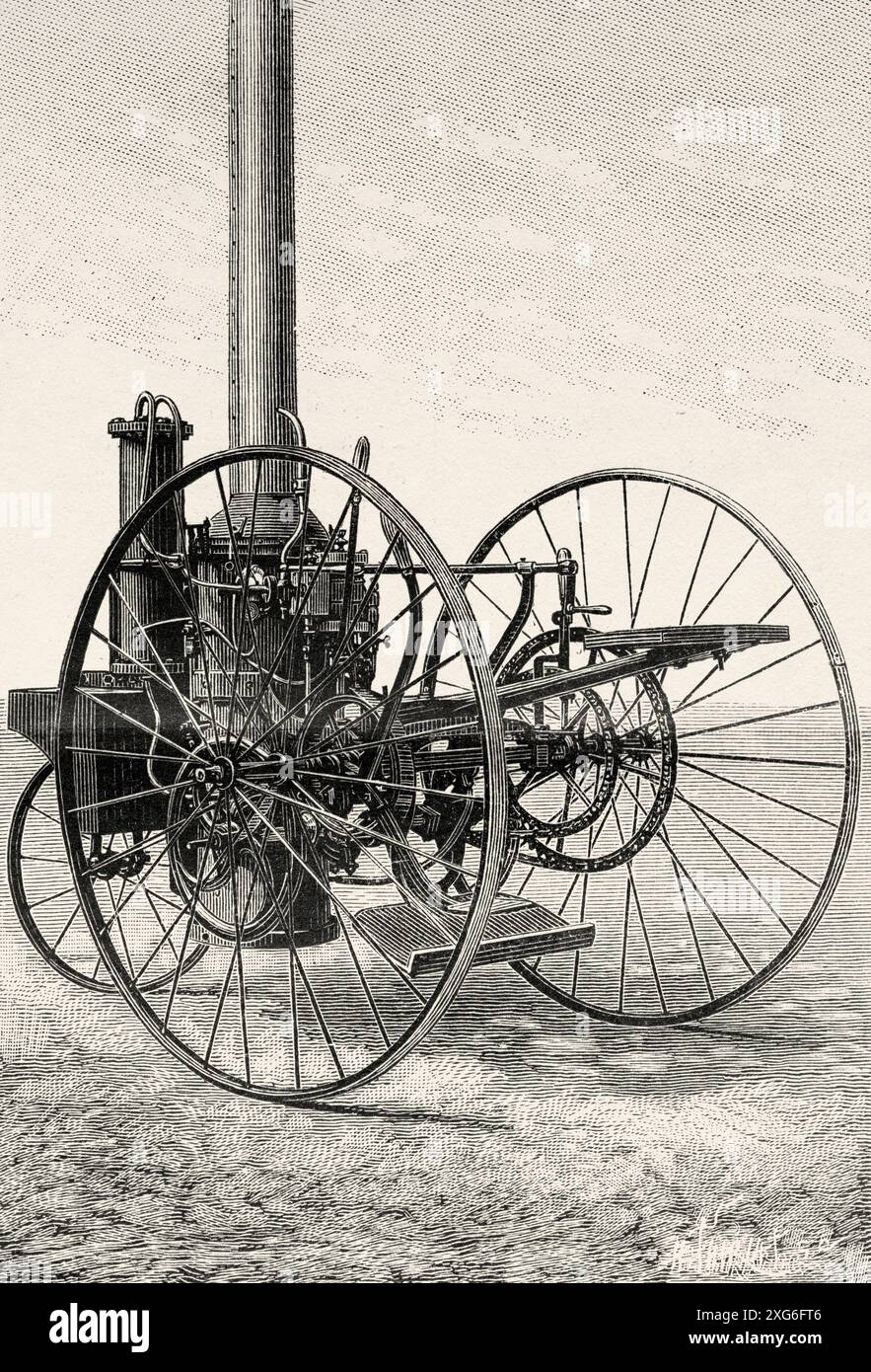 Oil heated steam tricycle by Louis Lallemand. Old 19th century engraved ...