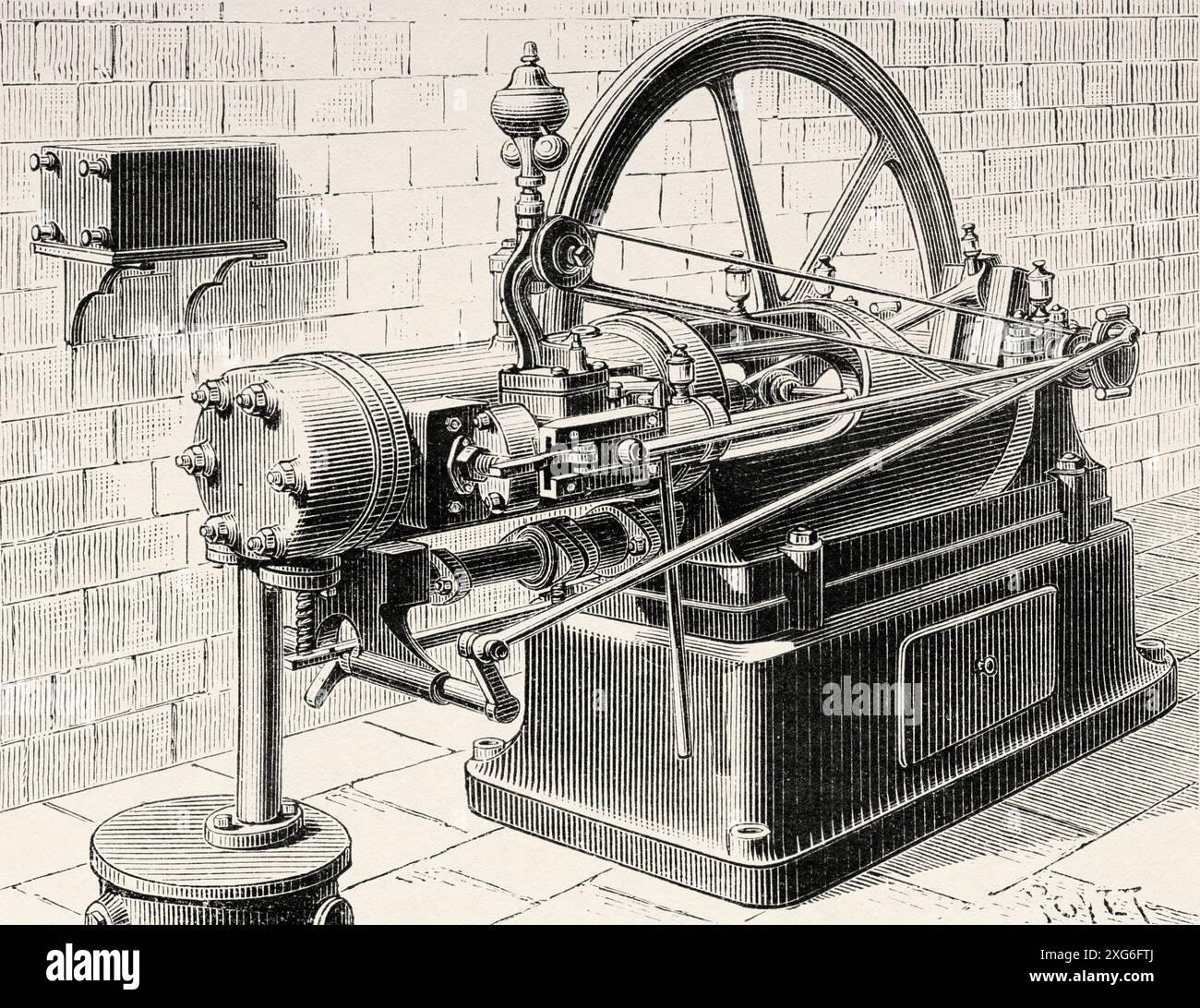 Gas engine, Carl Benz system. Old 19th century engraved illustration from La Nature 1886 Stock ...