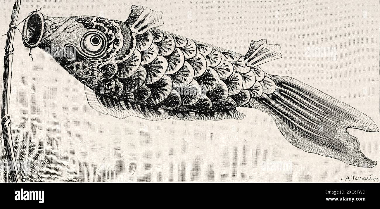 Japanese aerial fish, made of paper, inflating with air and forming a ...