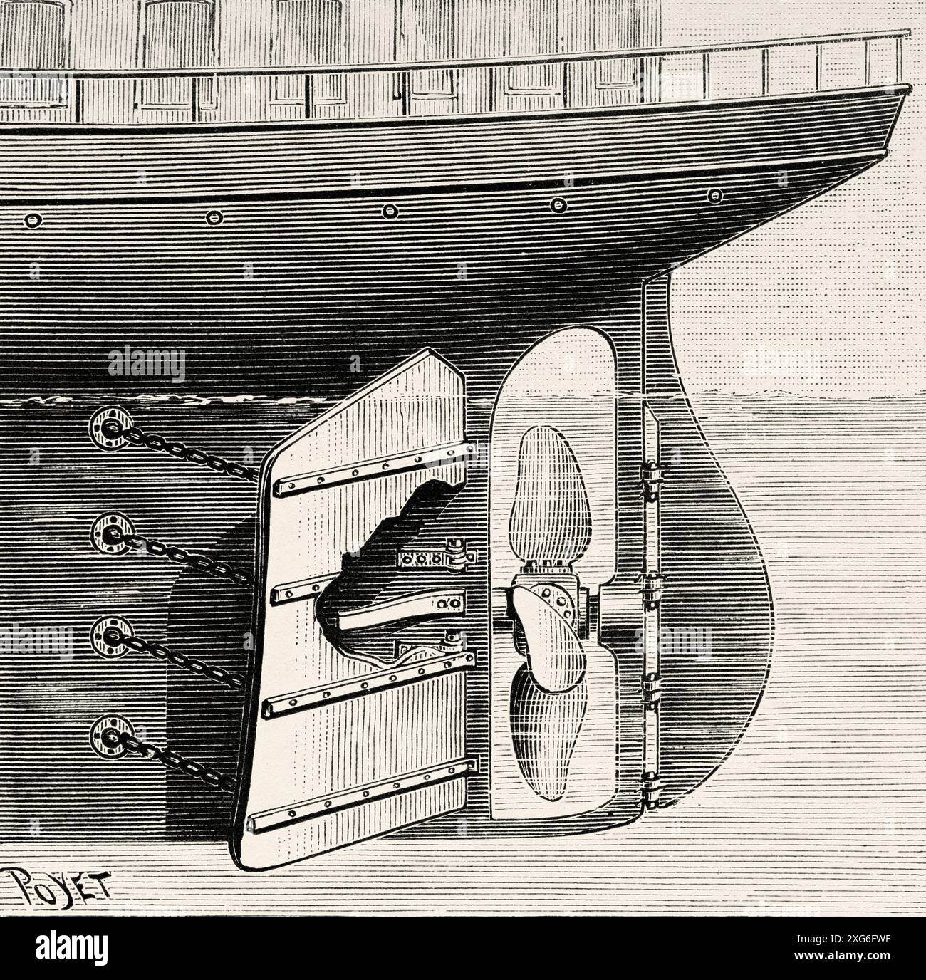 The ship's brake open and working invented by Mac-Adam. Old 19th ...