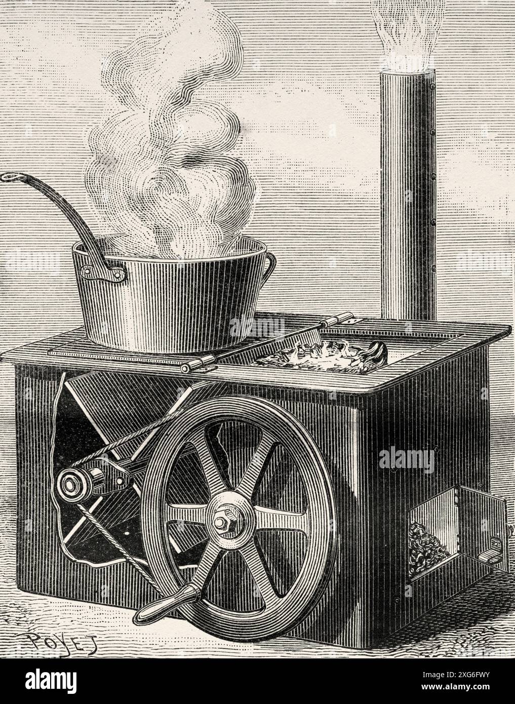 Army field stove. Old 19th century engraved illustration from La Nature ...
