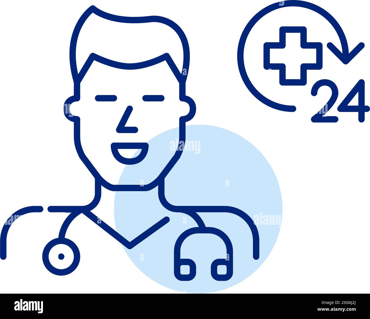 General practitioner doctor with stethoscope and 24 hour healthcare ...