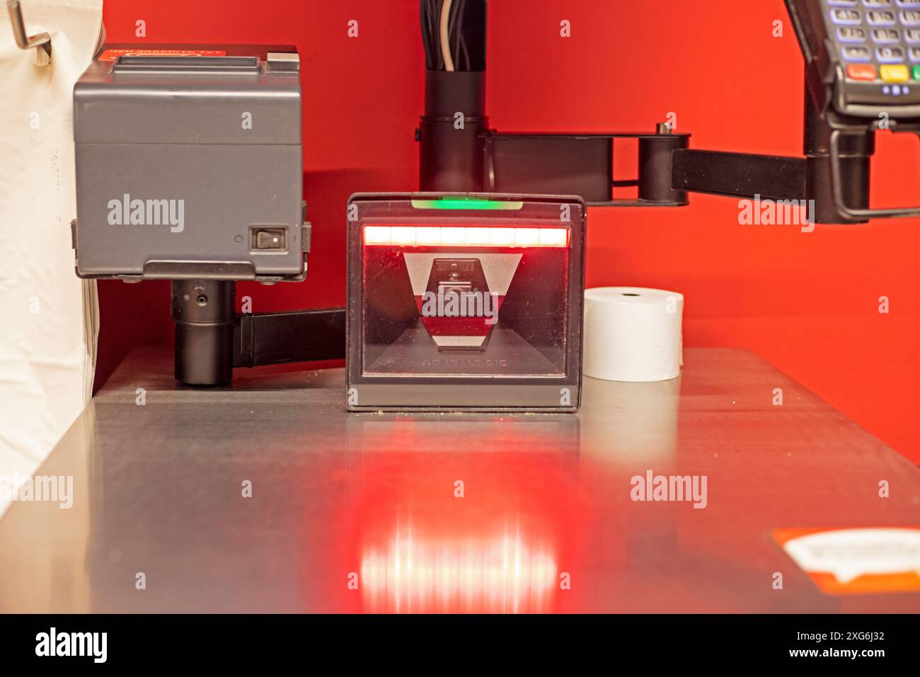 barcot scanner at the checkout for self-service Stock Photo - Alamy
