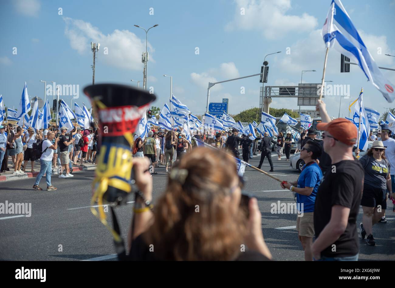 Raanana, Israel. 07th July, 2024. Israeli protesters shout slogans and ...