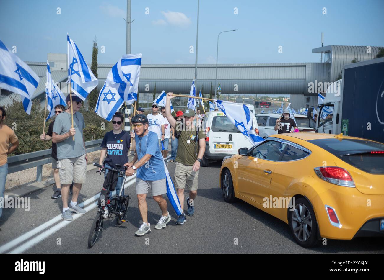 Raanana, Israel. 07th July, 2024. Israeli protesters shout slogans and ...