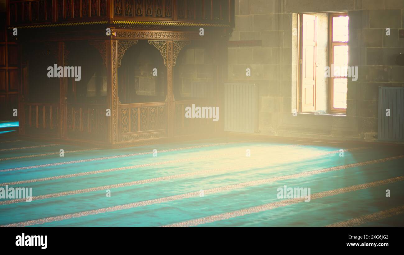 Islamic themed background photo. Sunlight illuminating mosque interior ...