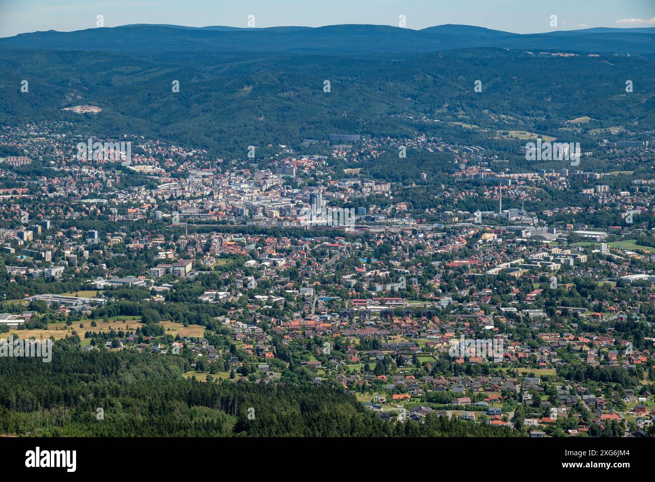 Aerial view of the city of Liberec in Czech republic from the peak of ...