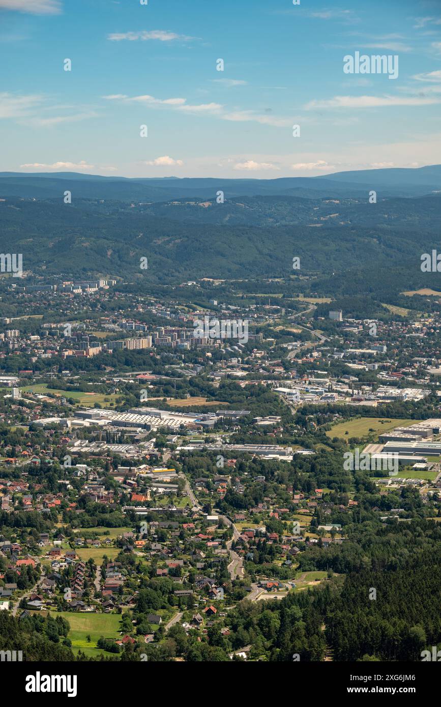 Aerial view of the city of Liberec in Czech republic from the peak of ...
