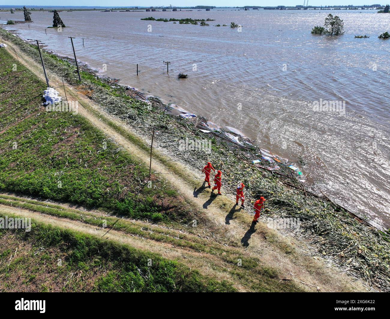 Huarong, China's Hunan Province. 7th July, 2024. An aerial drone photo ...