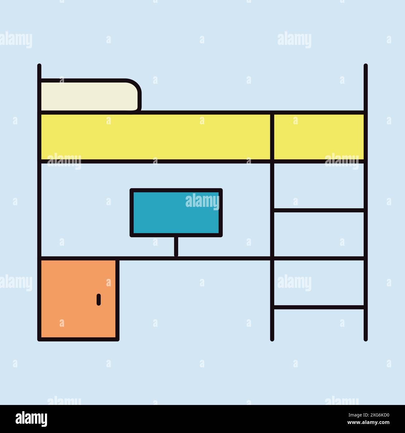 Bunk bed with workspace vector icon. Graph symbol for furniture, web ...