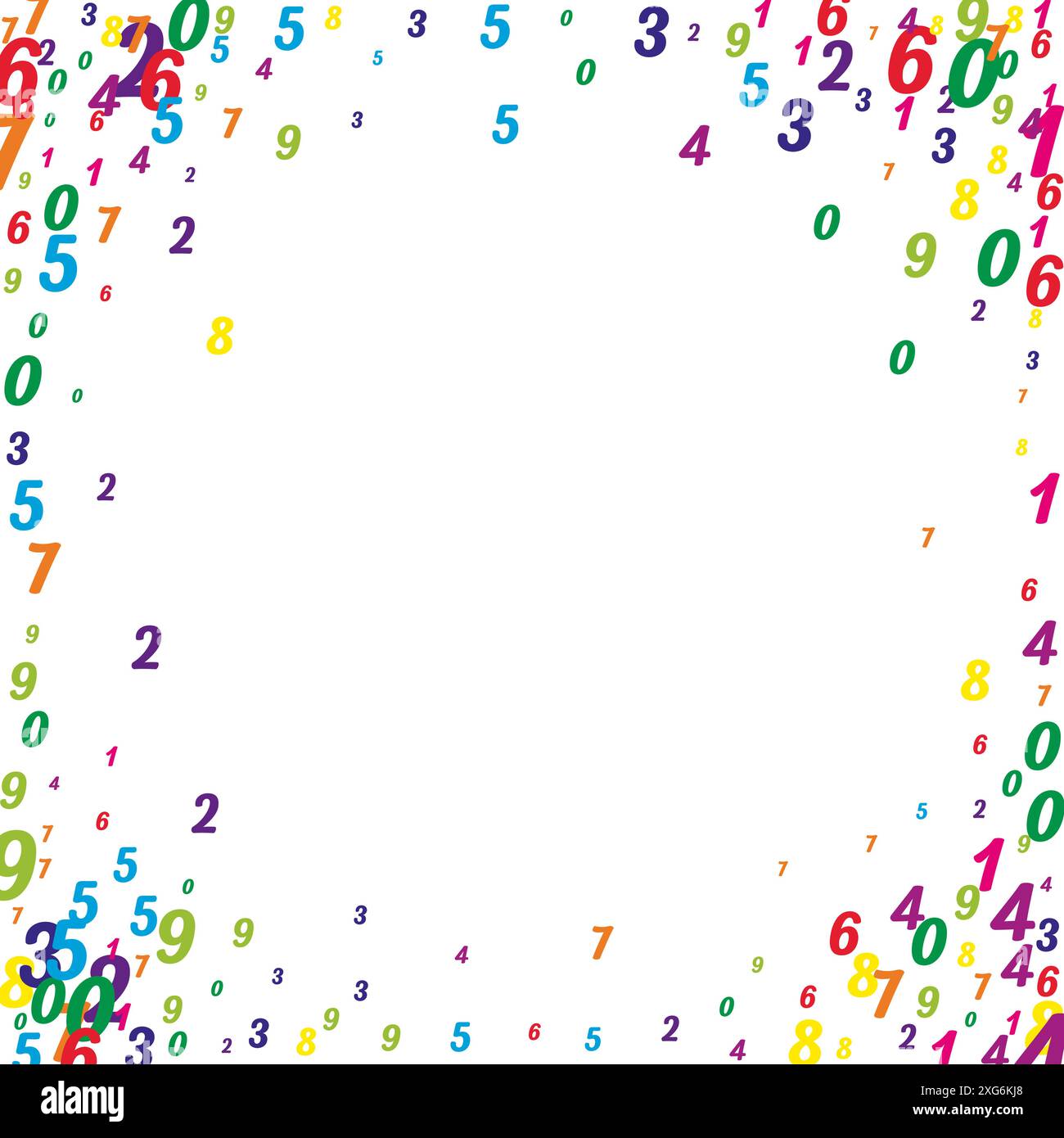 Scattered numbers. Colorful childish digits flying chaotic. Back to ...