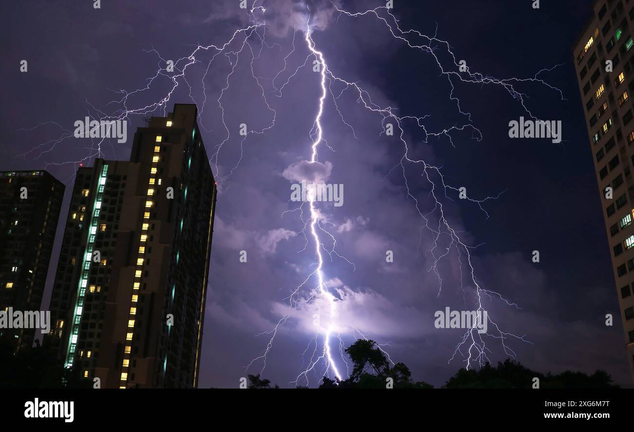 Spectacular Real Lightning Bolt Striking in the Monsoon Night Sky Stock ...