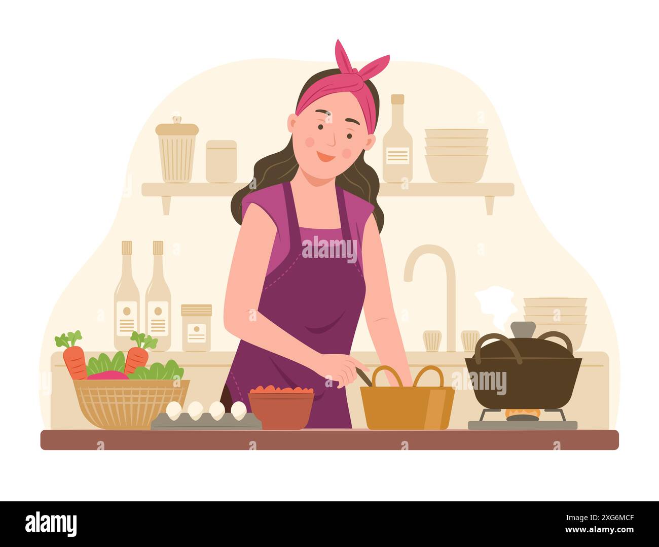 Young Woman Cooking in Kitchen for Culinary Concept Illustration Stock ...