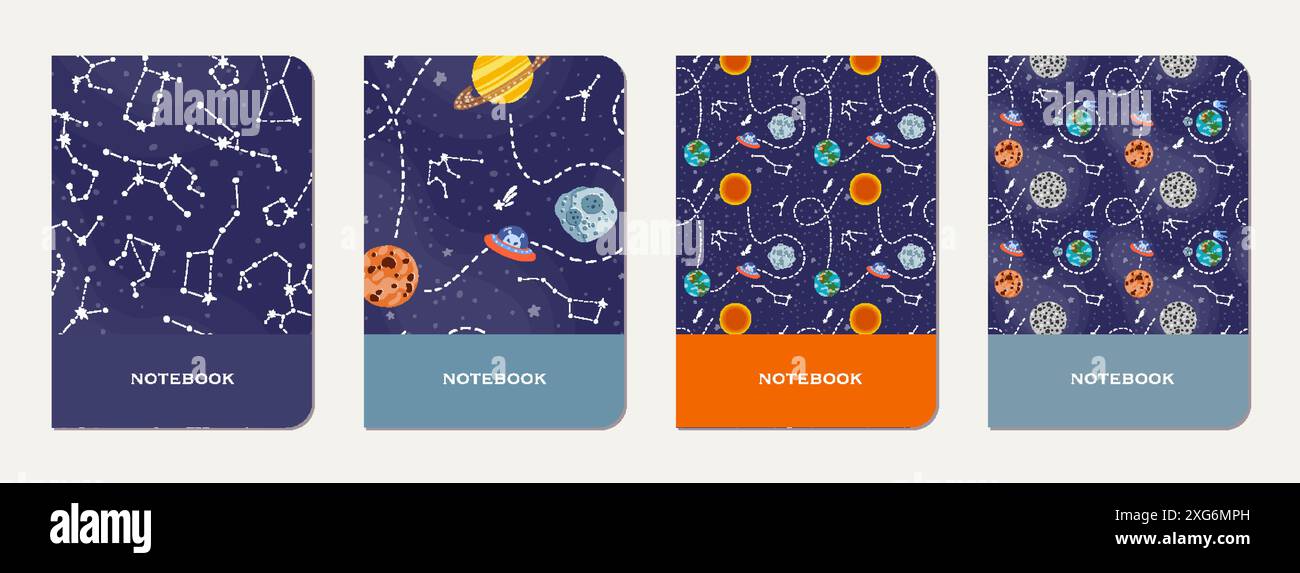 Exercise book cover with constellations and stars. Cute design for kids ...