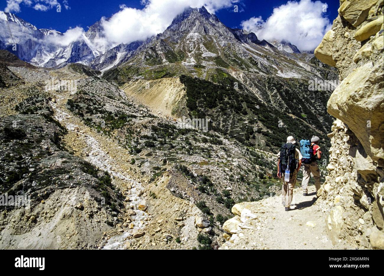 Trekkers in the Bhagirathi River Valley. Garhwal Himalayas. Uttar ...