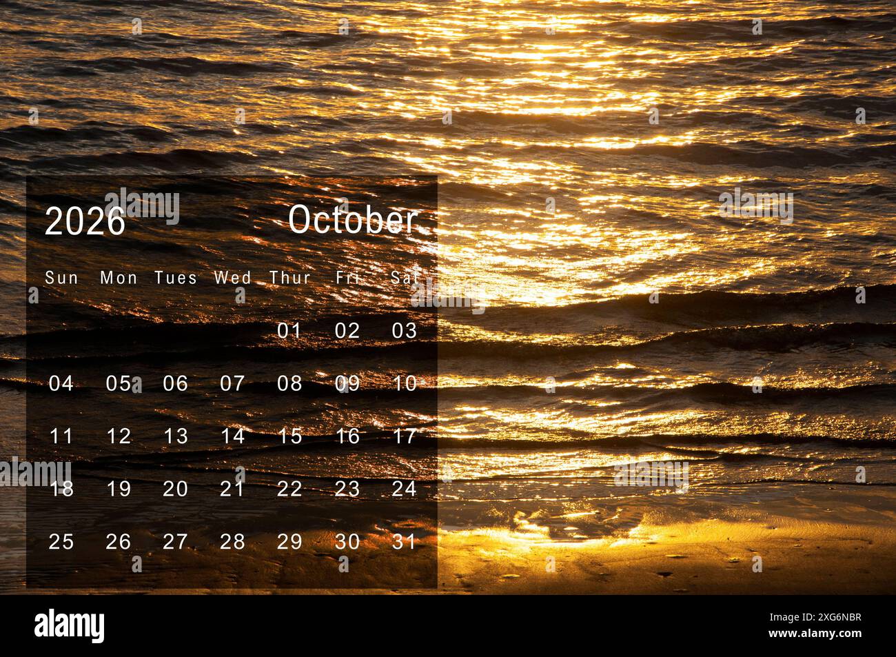October calendar with beautiful beach wave background. Calendar and ...