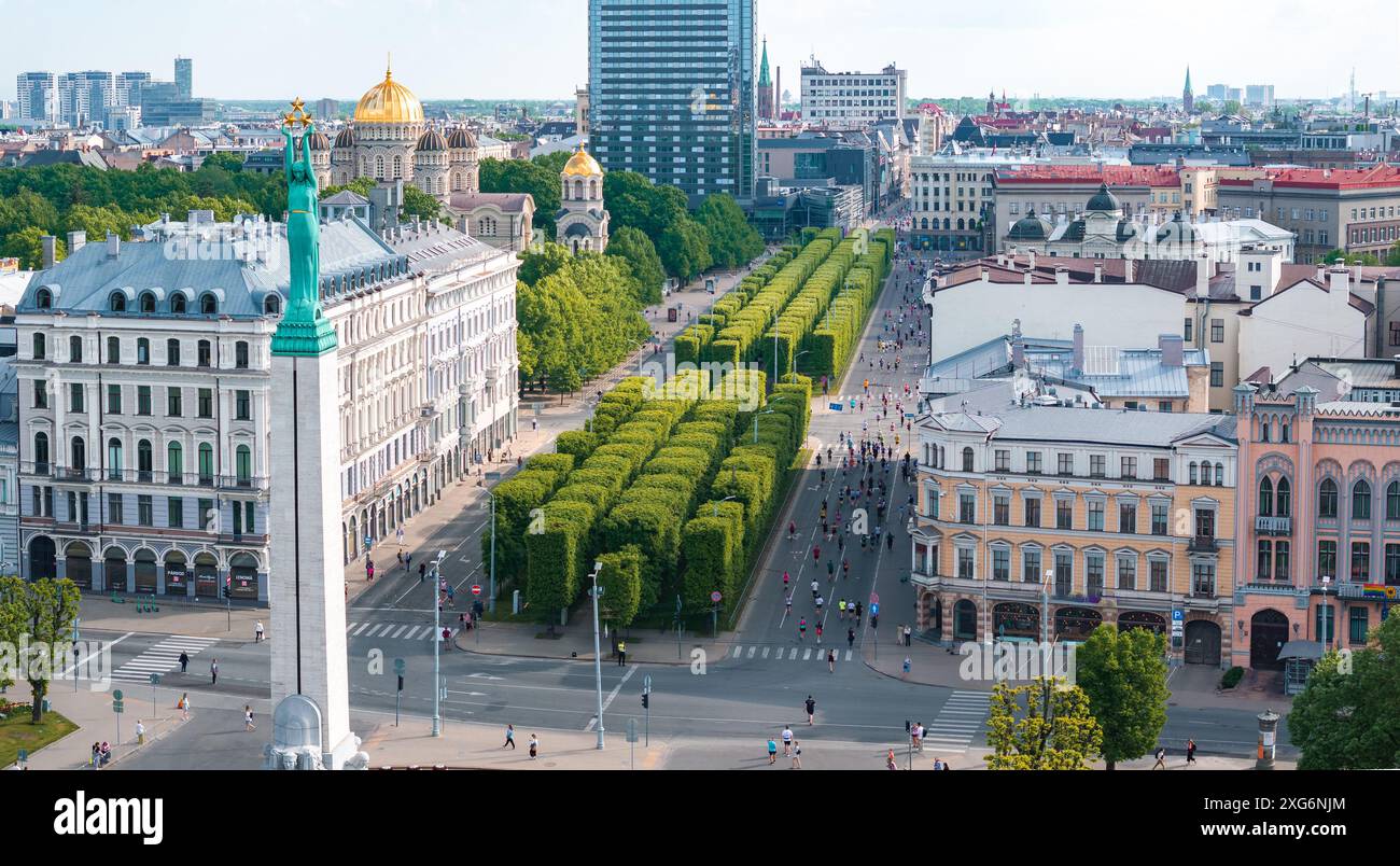 Aerial View of Riga Rimi Marathon 2024 with Freedom Monument in ...