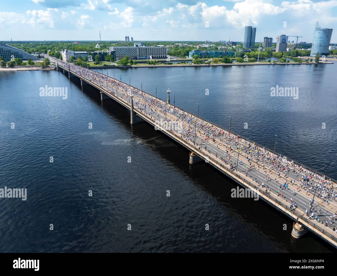 Aerial View of Marathon Runners on Iconic Bridge in Riga, Latvia Stock ...