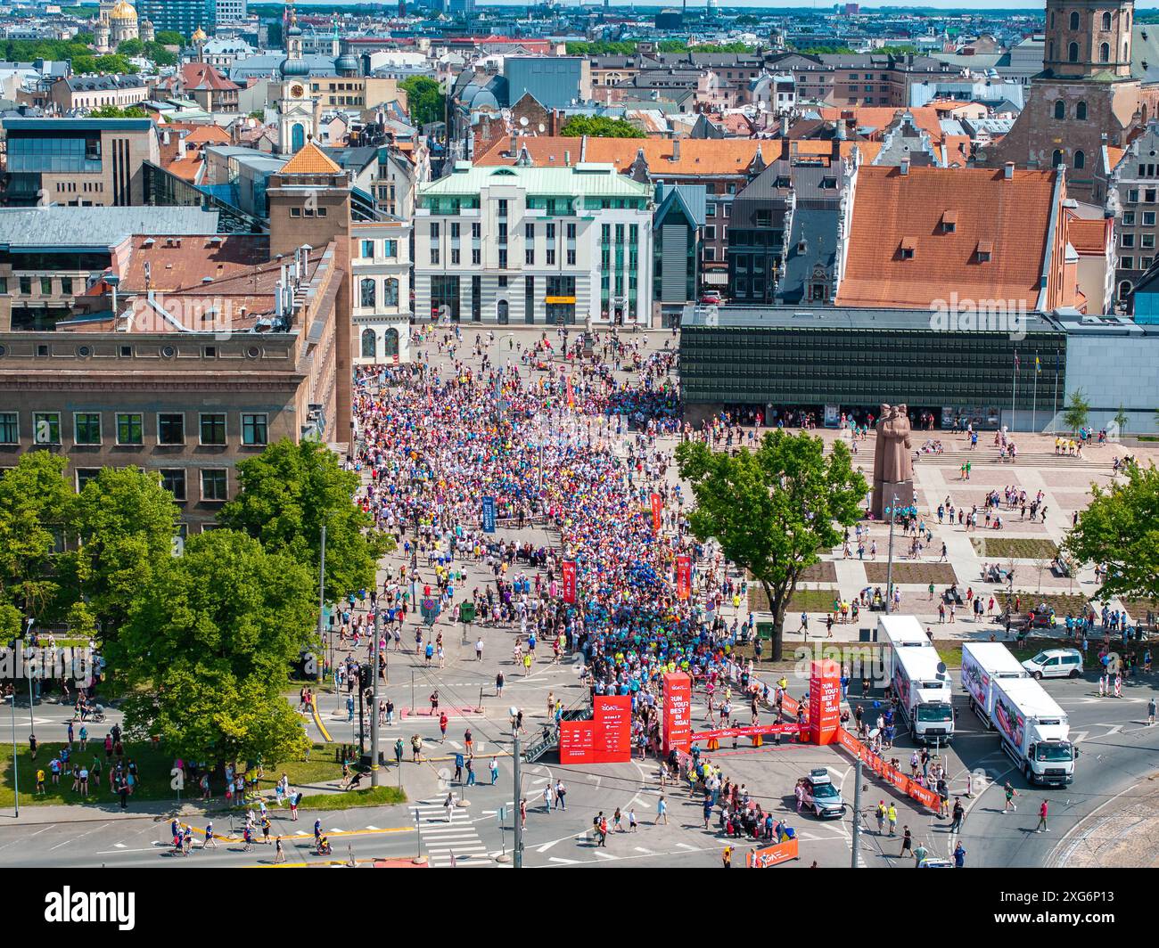 Aerial View of Marathon Runners in Riga, Latvia's Historic City Center ...