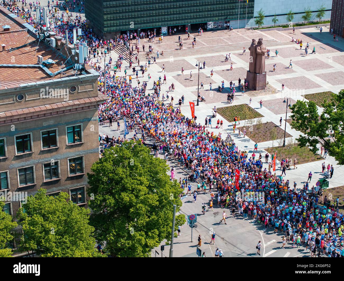 Aerial View of Runners in Riga Rimi Marathon 2024 Through Riga Streets ...